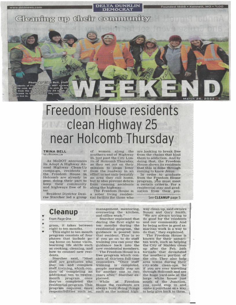 NEWSPAPER ARTICLES | Freedom House | Holcomb, MO